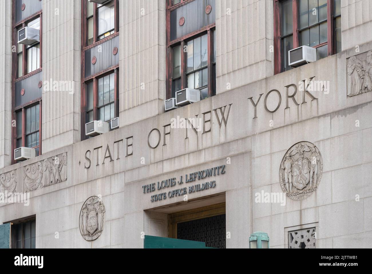 State of New York sign on the Louis J. Lefkowitz State Office Building ...