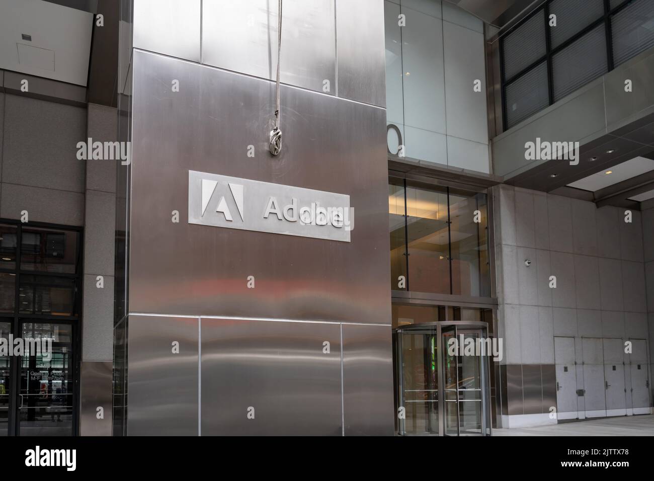 New York City, USA - August 17, 2022: The entrance to Adobe office ...
