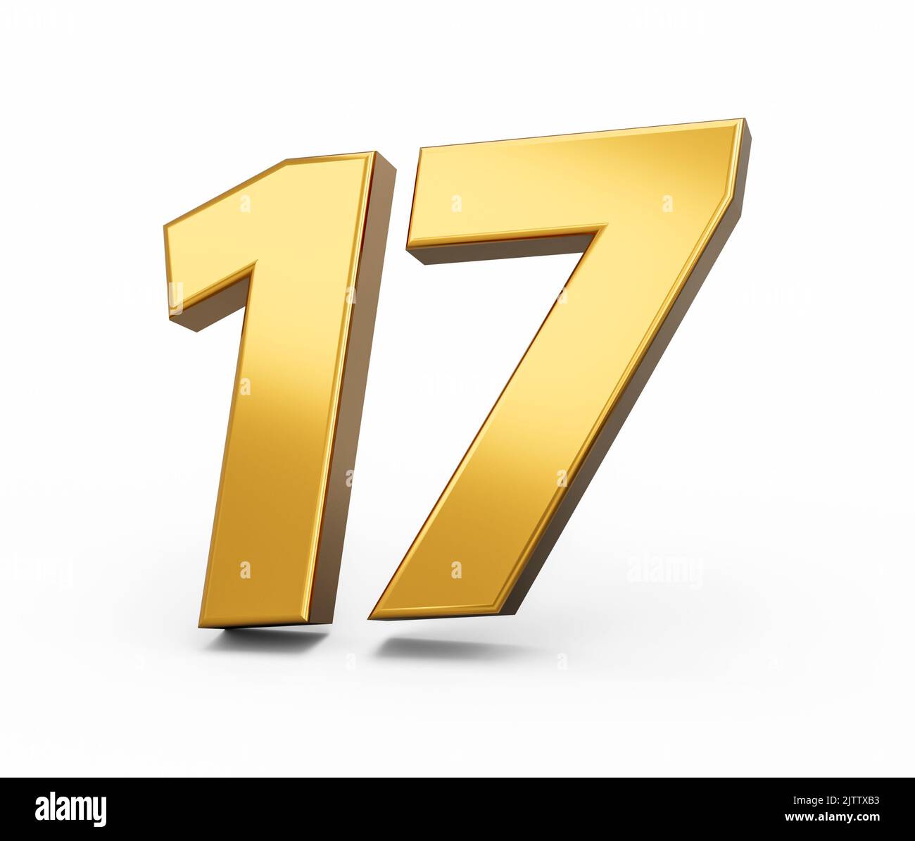 A 3d illustration of a shiny gold number seventeen isolated on the ...