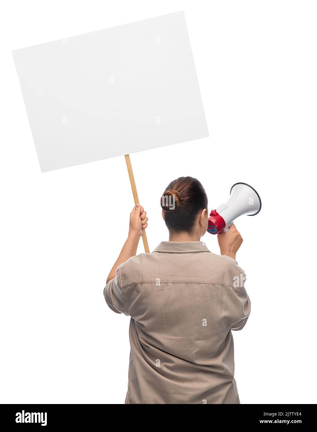 woman with megaphone protesting on demonstration Stock Photo - Alamy