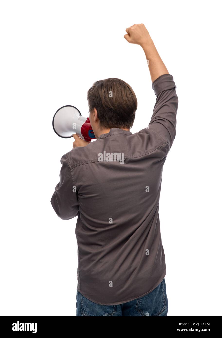 Man megaphone rear view hi-res stock photography and images - Alamy
