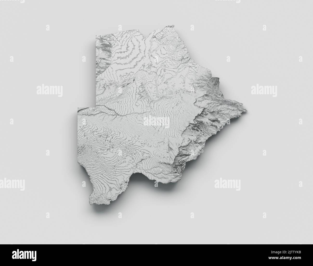 A 3d illustration of the Botswana Map with shaded relief on white ...