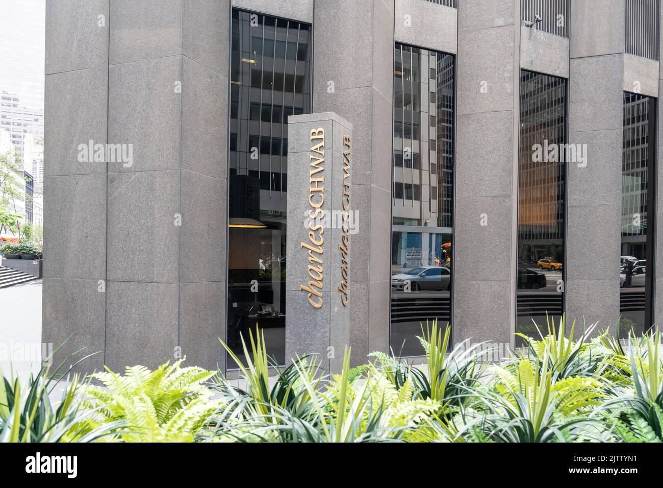 New York City, USA - August 21, 2022: A Charles Schwab sign outside its ...