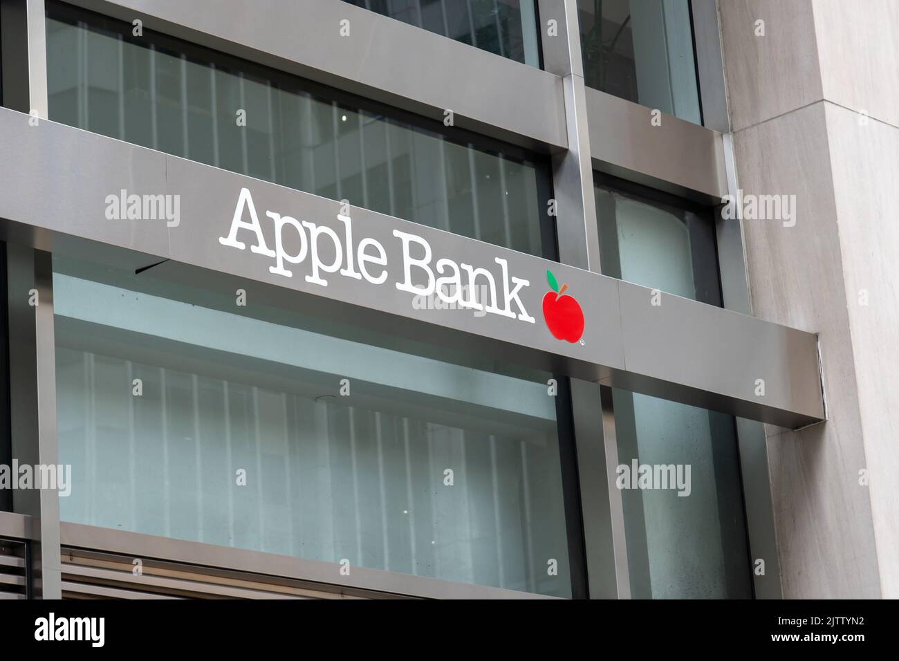 New York City, USA - August 21, 2022: Apple Bank sign on its office ...