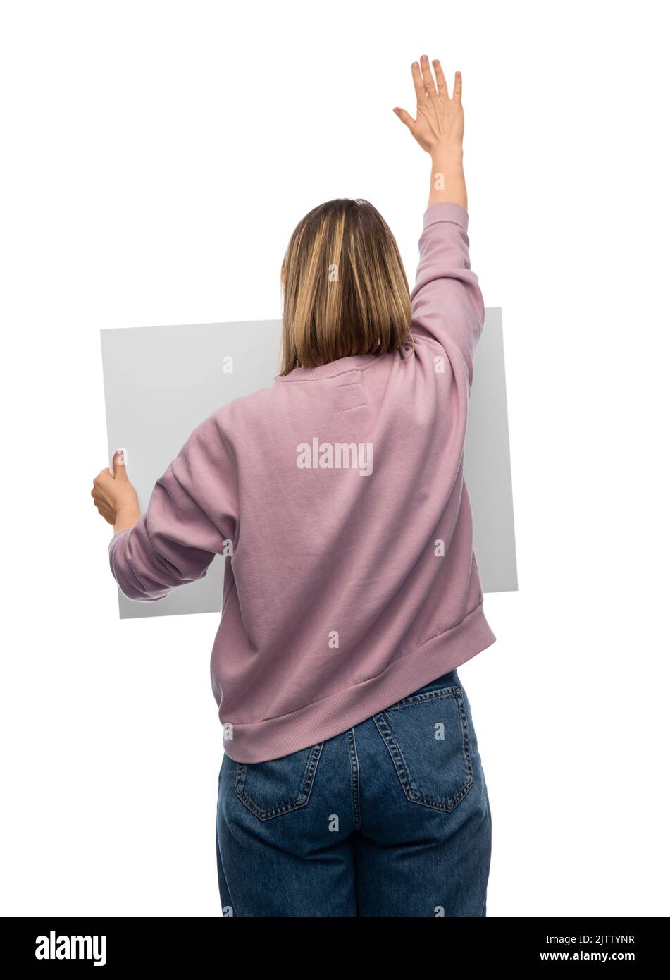 protesting woman with poster on demonstration Stock Photo - Alamy