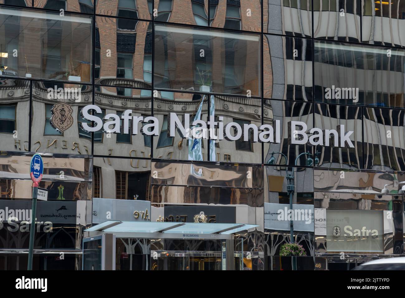 New York City, NY, USA - August 21, 2022: Safra National Bank sign on ...