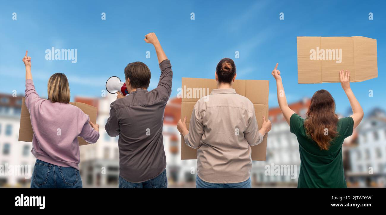 people with posters protesting on demonstration Stock Photo - Alamy