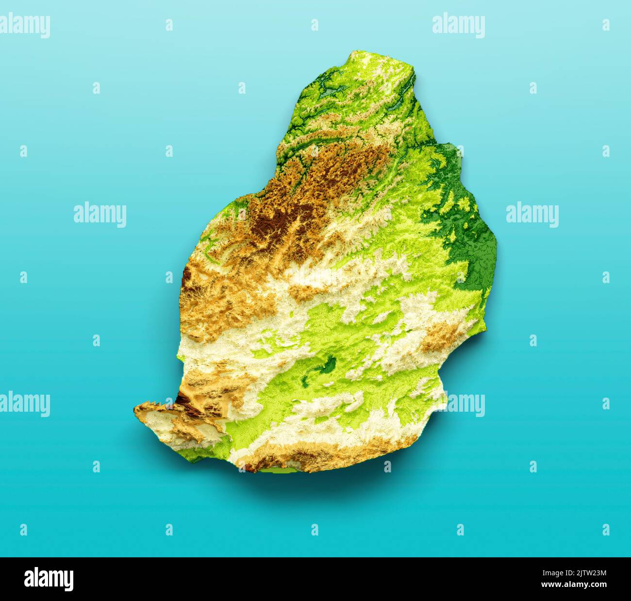 A 3d illustration of the Mauritius Map with shaded relief on the blue sea background Stock Photo ...