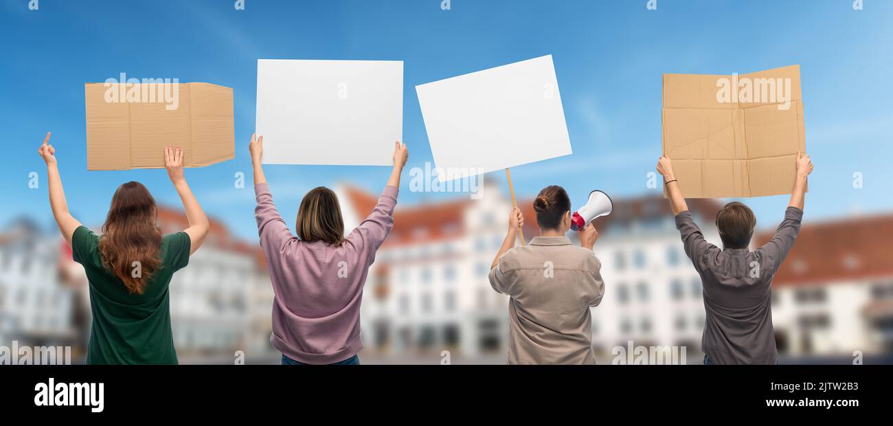 people with posters protesting on demonstration Stock Photo - Alamy