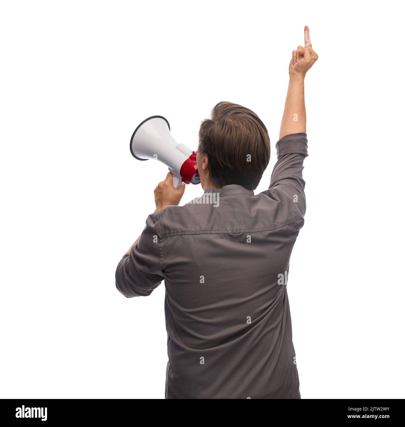 man with megaphone showing middle finger Stock Photo - Alamy