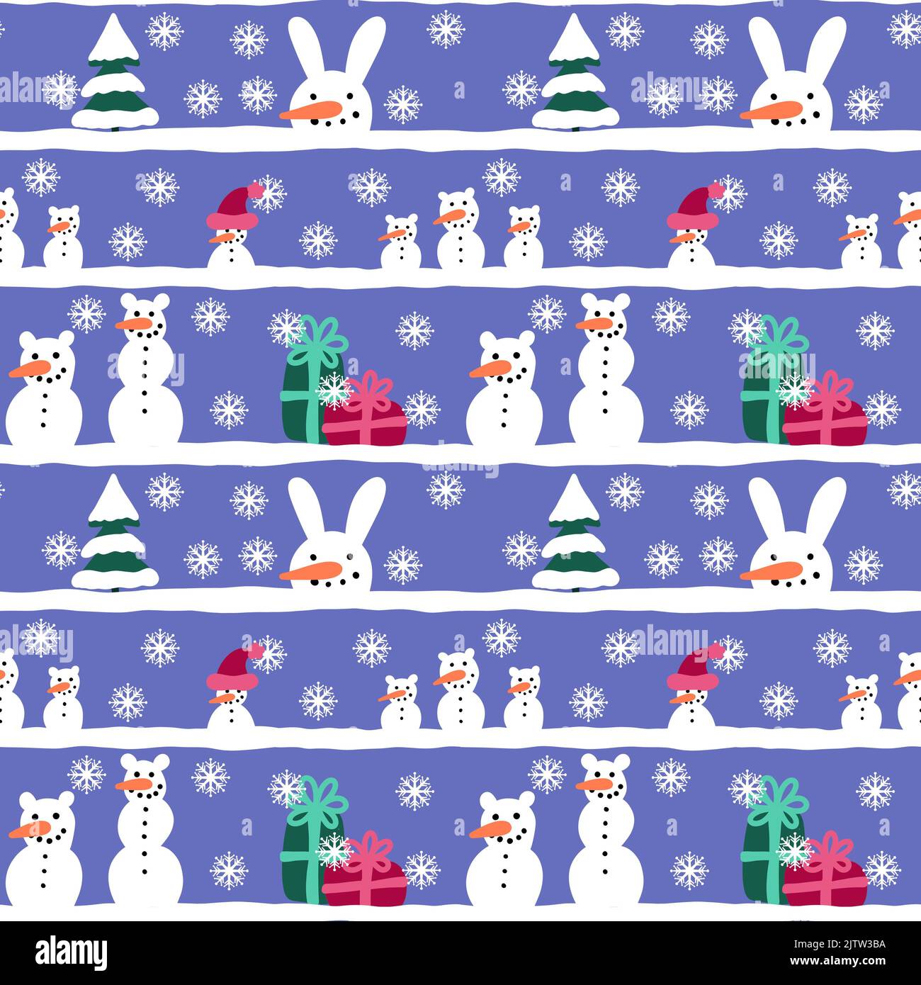 Winter seamless snowman and snowflakes pattern for Christmas wrapping ...