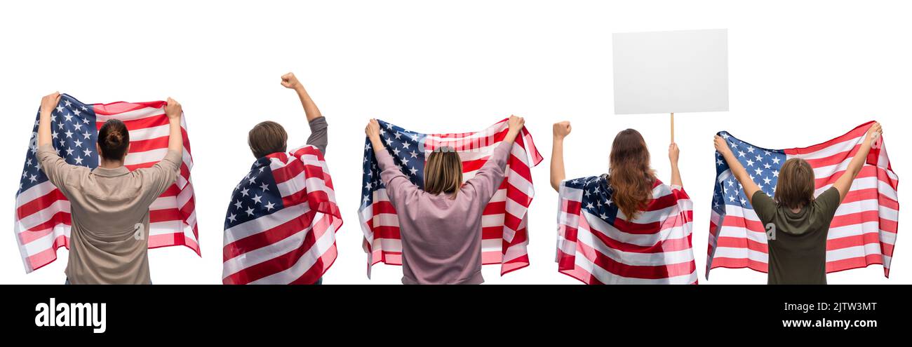 protesting people with flags of united states Stock Photo - Alamy