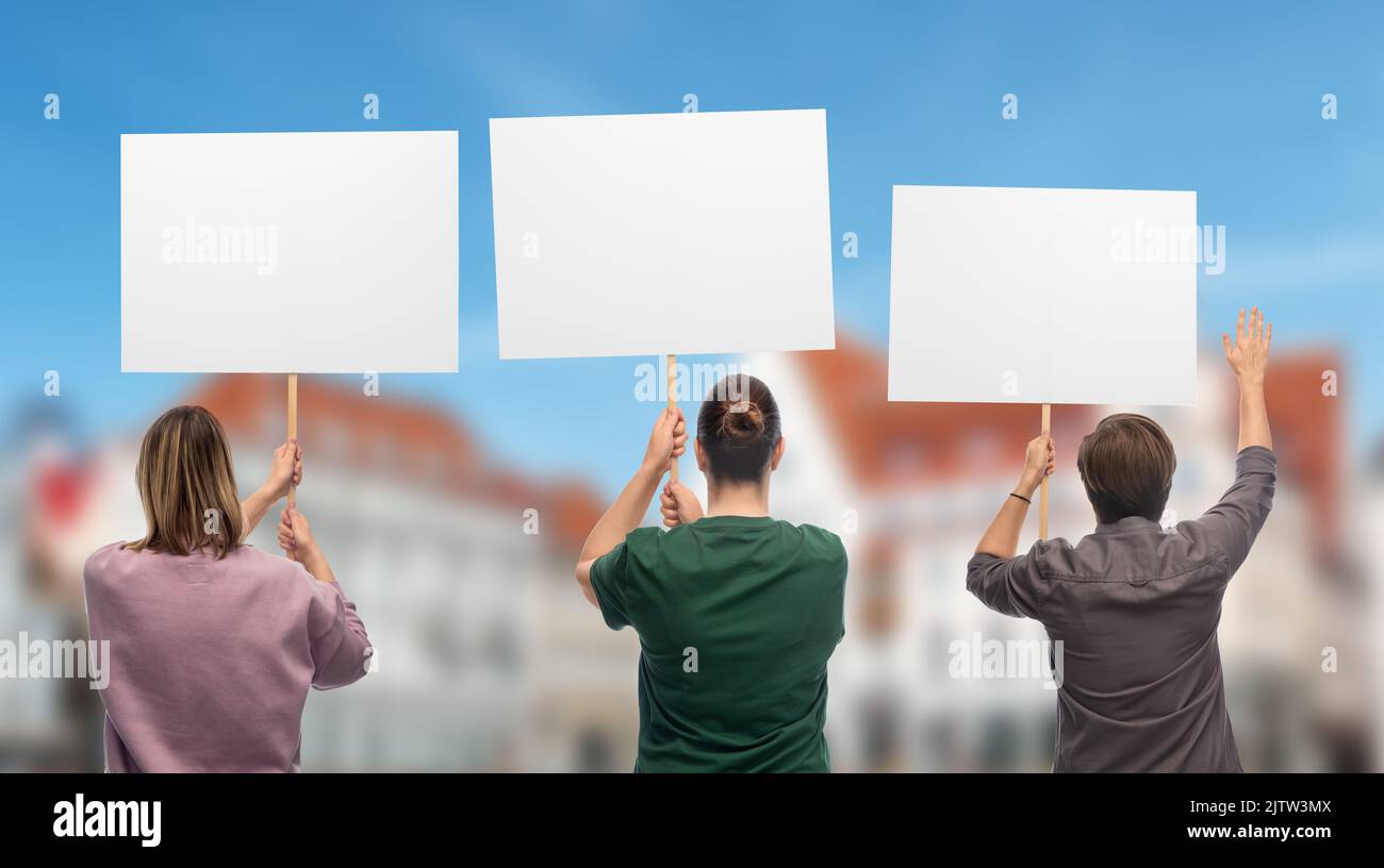 people with posters protesting on demonstration Stock Photo - Alamy