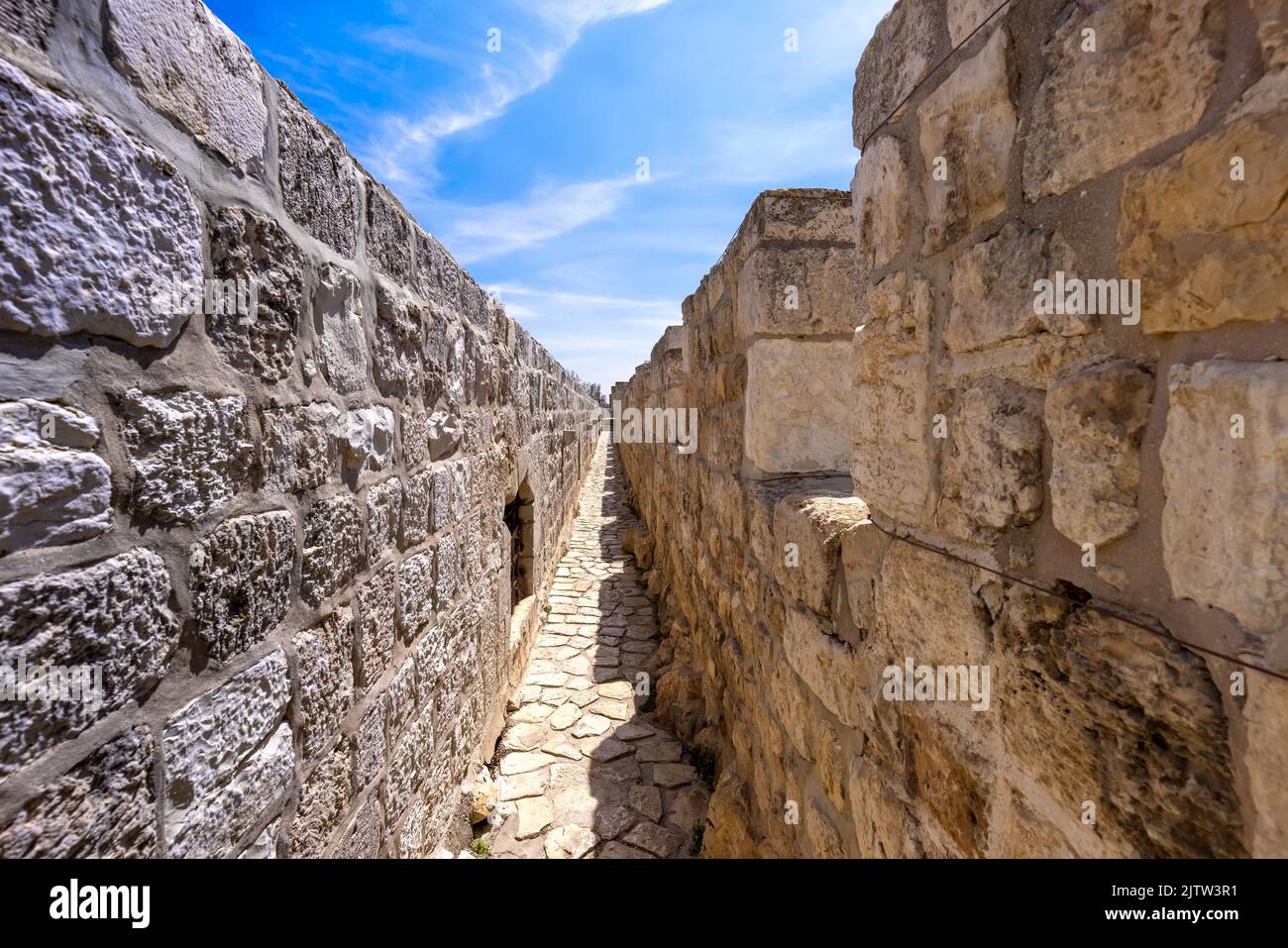 Jerusalem, Israel, scenic ramparts walk over walls of Old City with ...