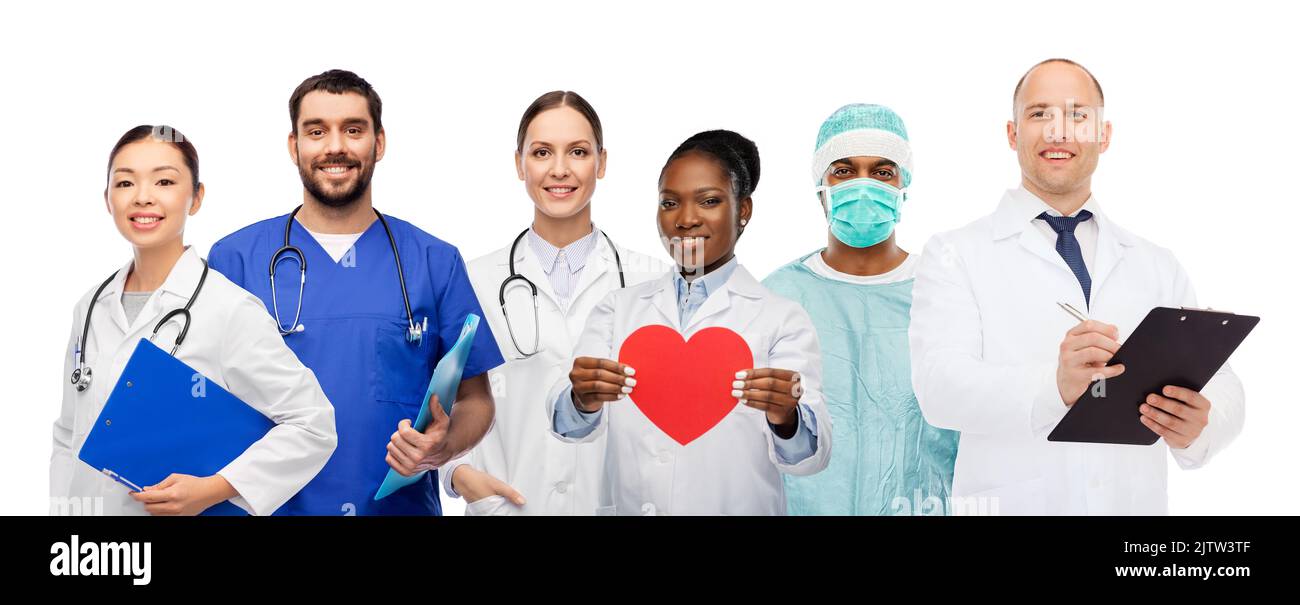 group of happy smiling doctors in with red heart Stock Photo - Alamy