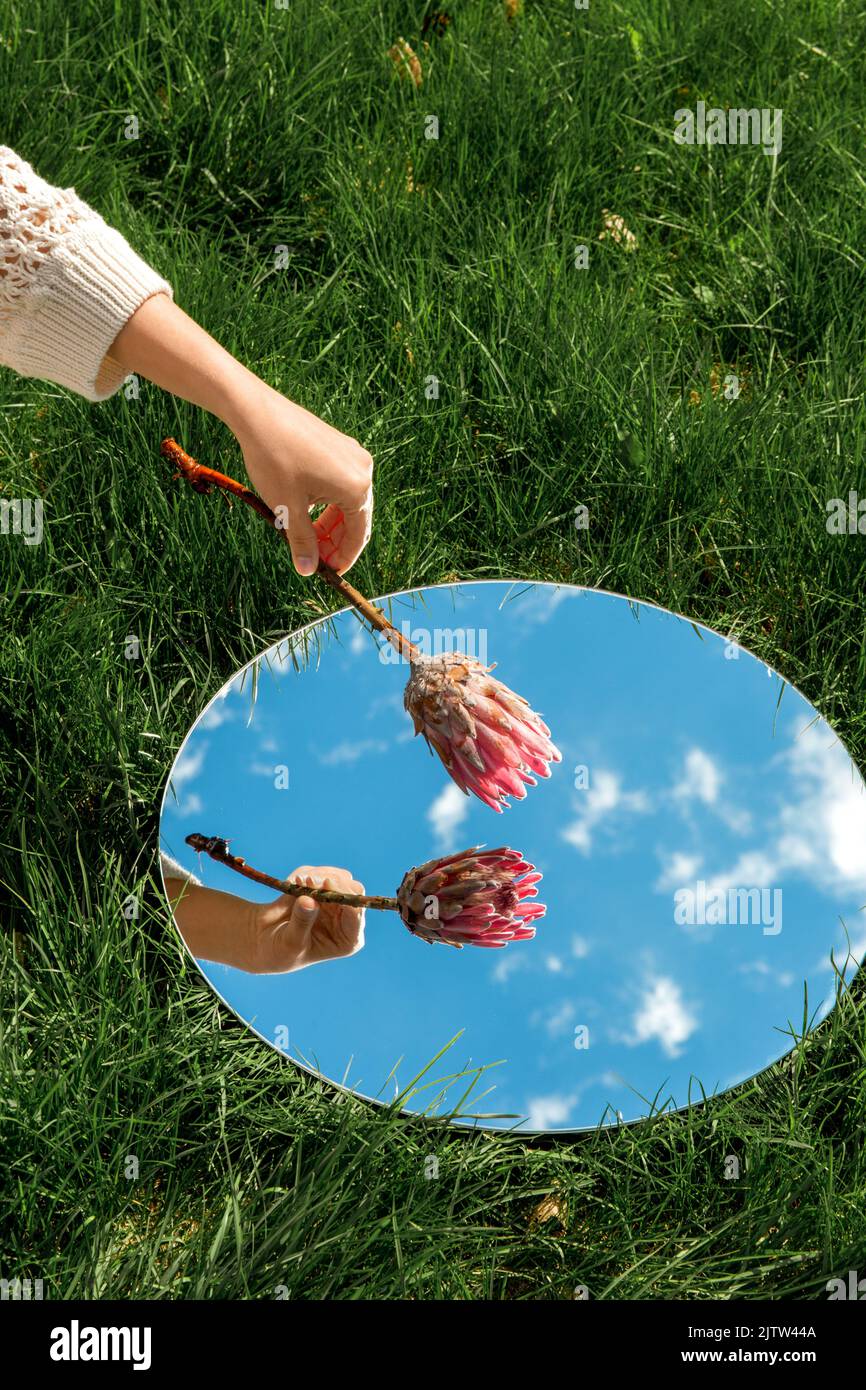 Hand reflection mirror not face hi-res stock photography and images - Alamy