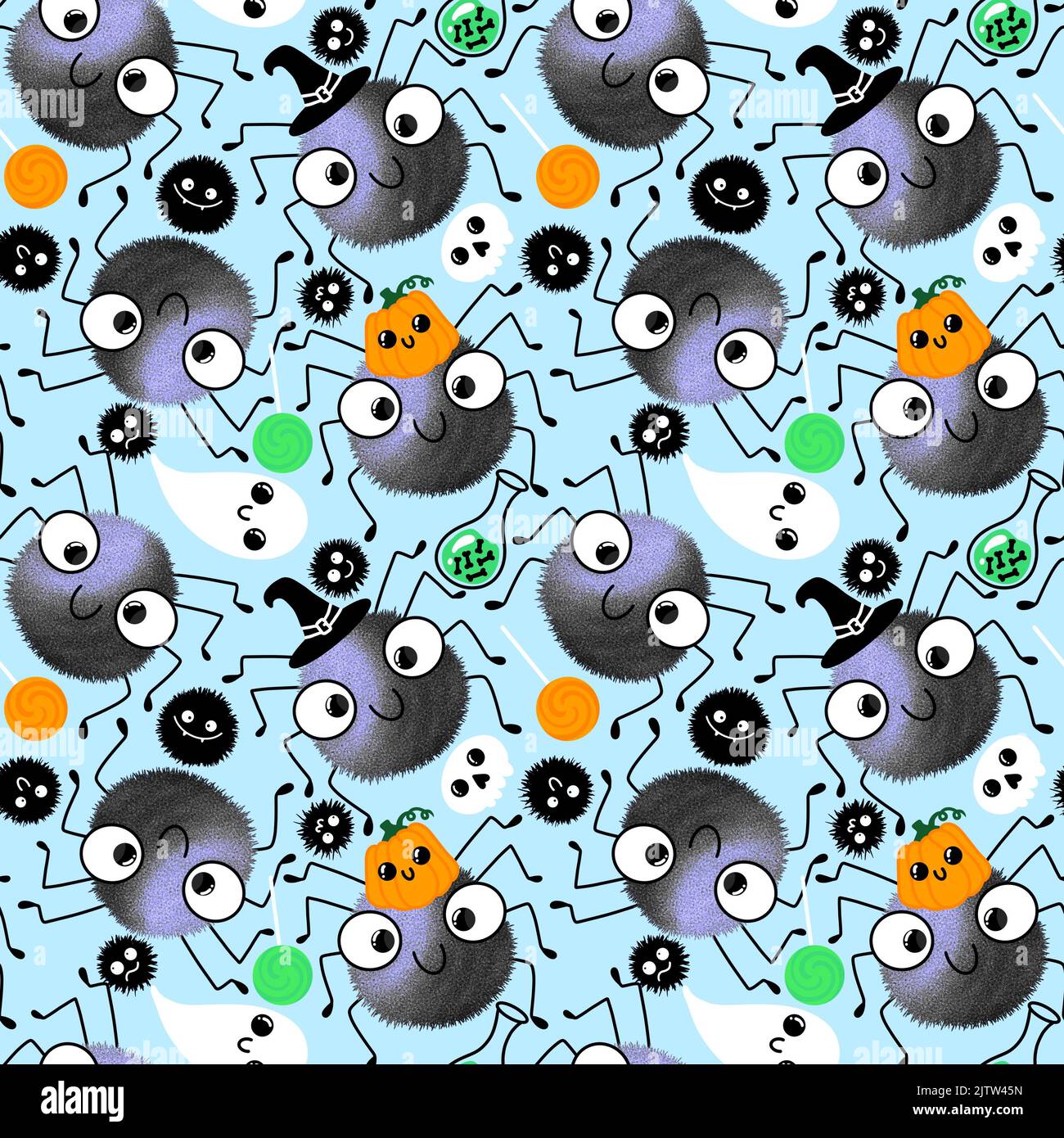 Halloween cartoon seamless spider and ghost pattern for wrapping paper ...