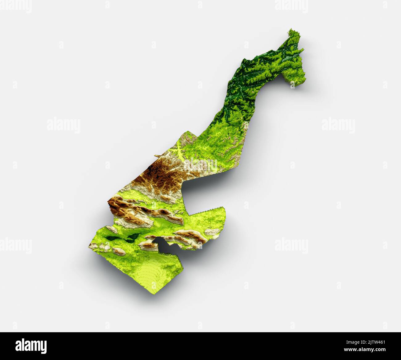 A 3d illustration of Monaco Map Shaded relief Color Height map on White ...