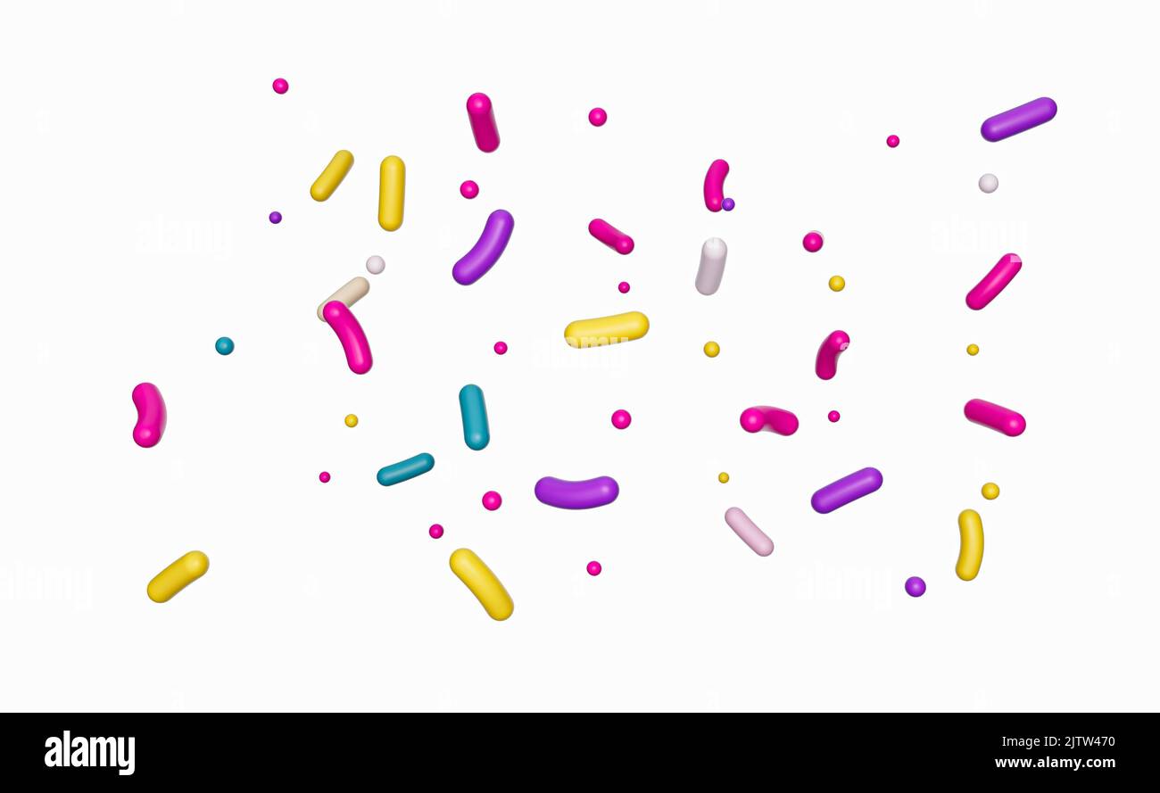 A set of 3d colorful sprinkles falling, isolated on white background ...