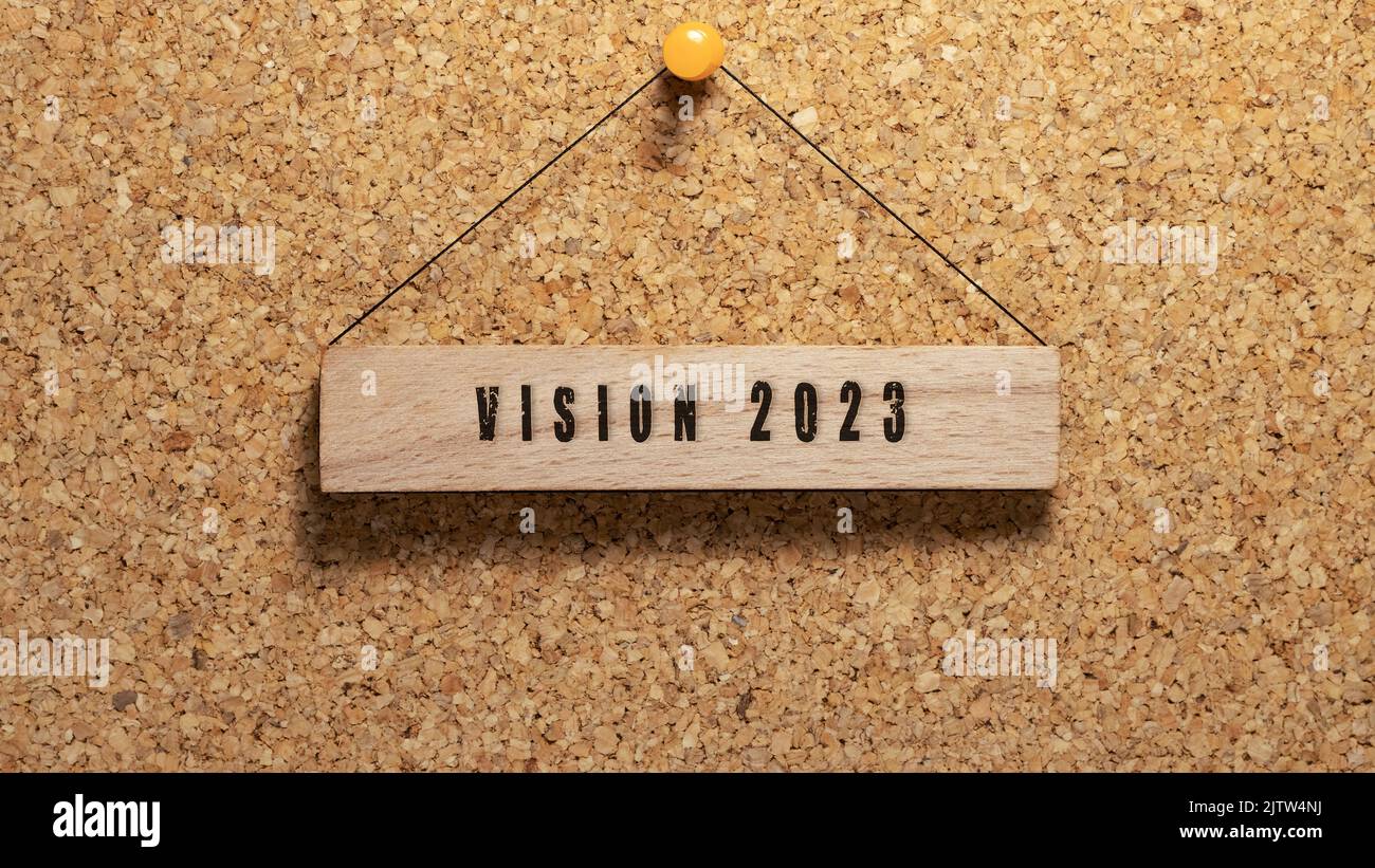 vision 2023 written on wooden surface. Wooden concept. Work and ...