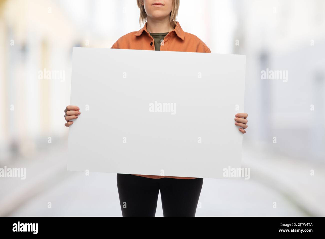 woman with poster protesting on demonstration Stock Photo - Alamy