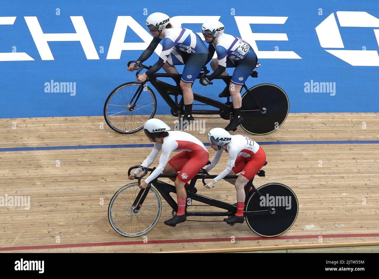 Aileen McGLYNN of Scotland along with her pilot Ellie Stone races ...