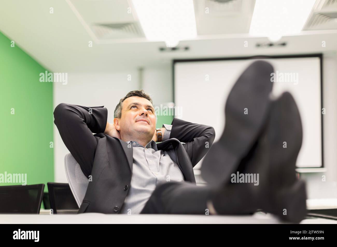 Feet on desk hi-res stock photography and images - Alamy