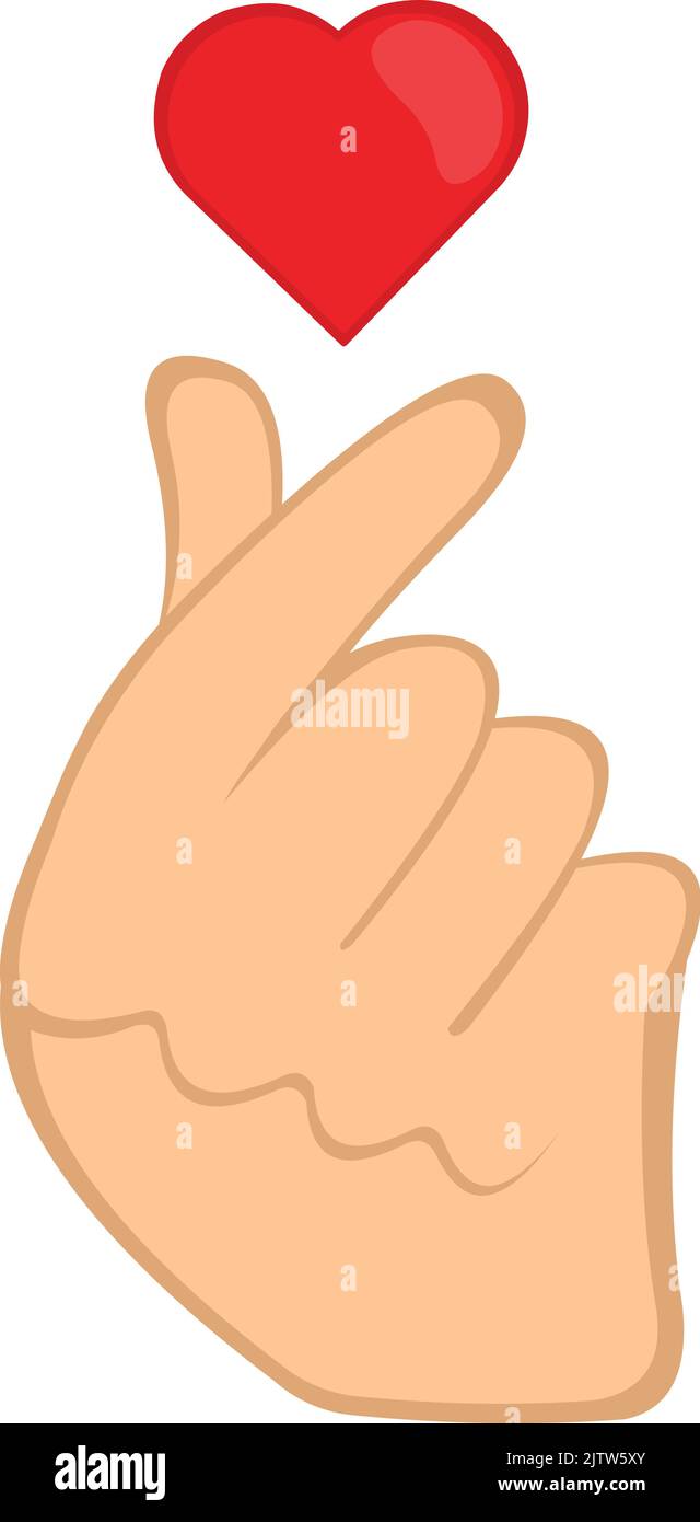 Vector illustration of a cartoon hand crossing fingers with a heart. Classic korean gesture or ...