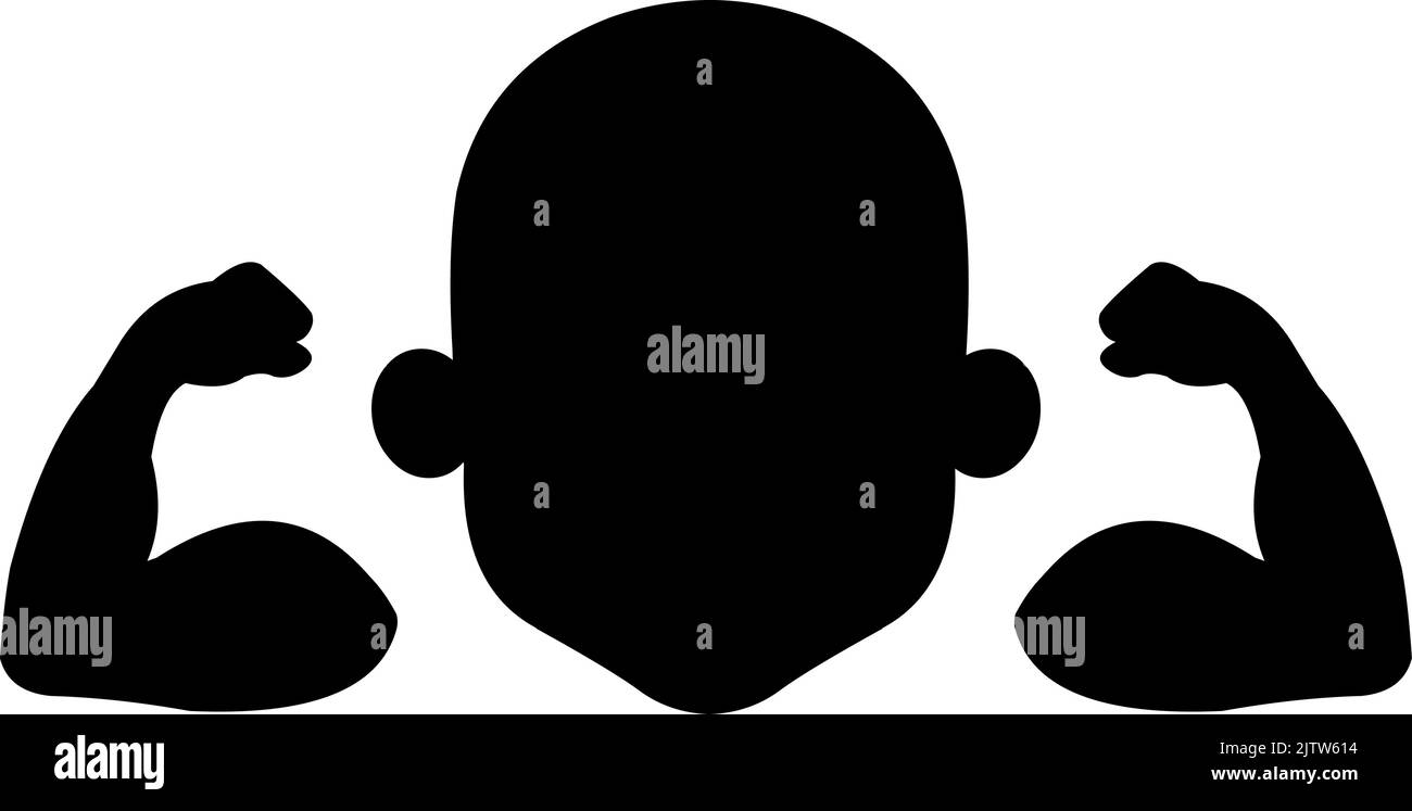 Vector illustration of black color silhouette of a man contracting the biceps of his arms Stock ...