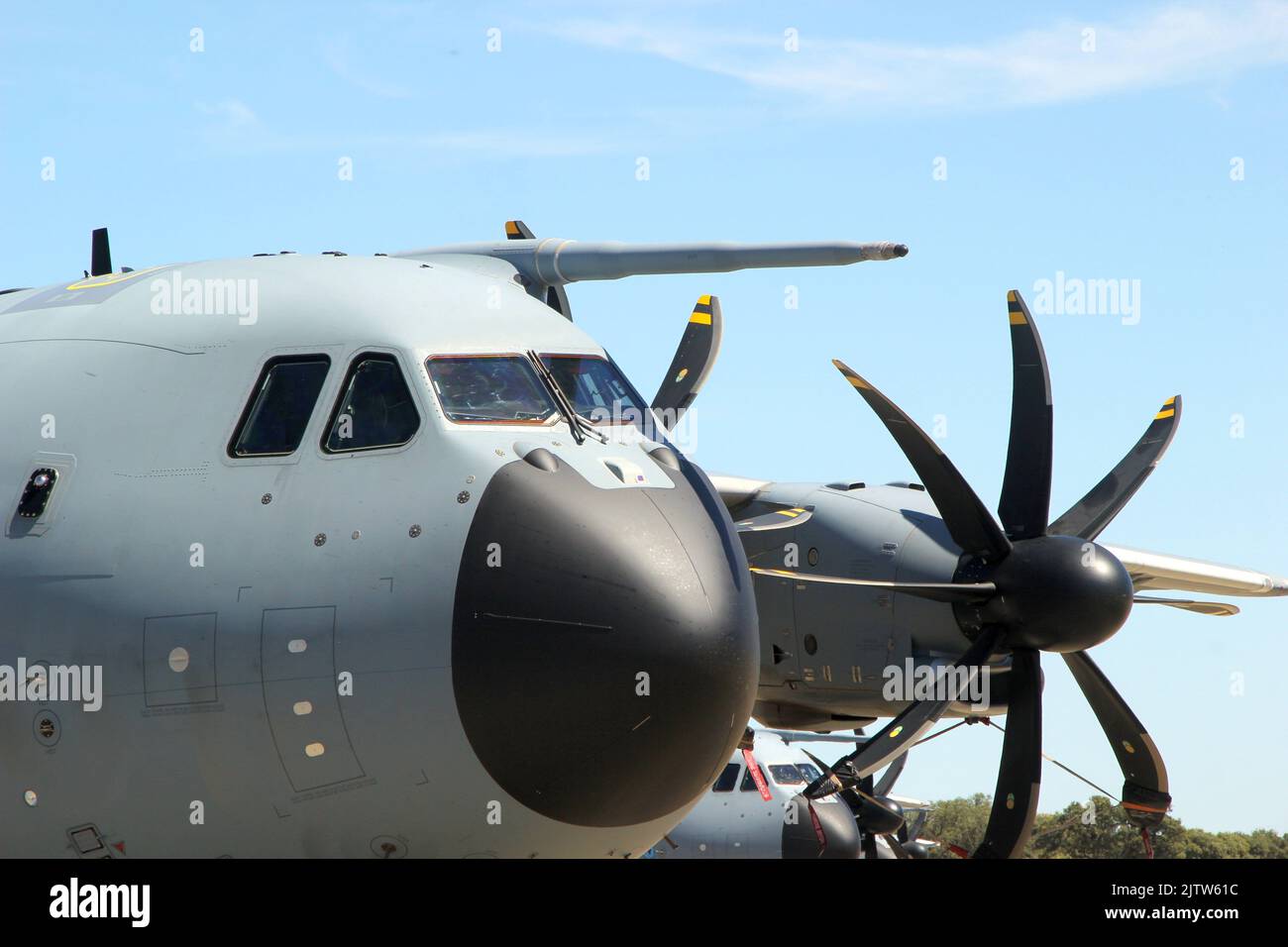 A closeup of the Airbus A400M Atlas plane under a blue sky Stock Photo ...