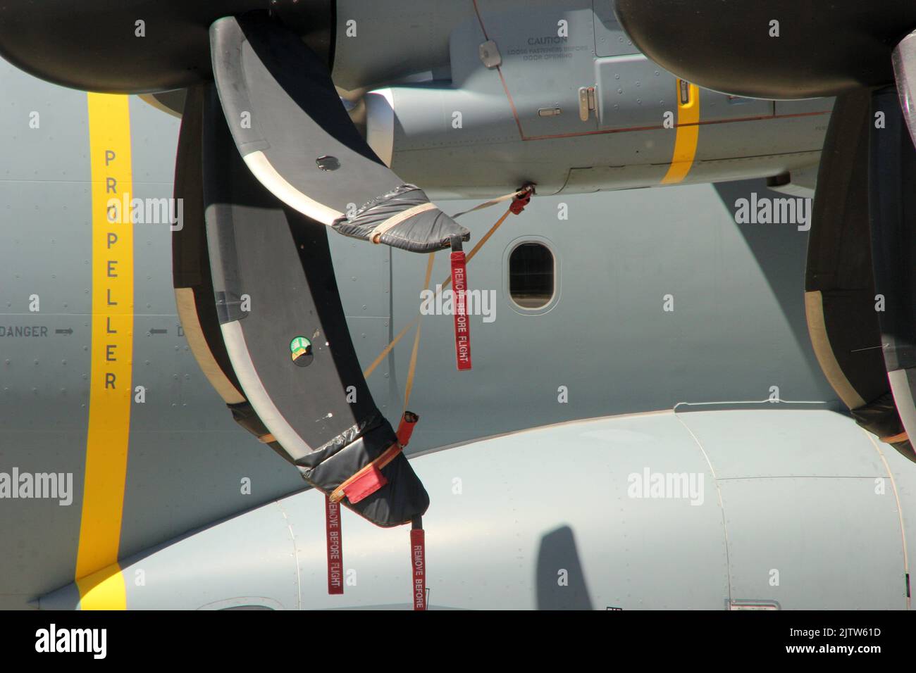 A closeup of the airplane propeller engine of the Airbus A400M Atlas ...