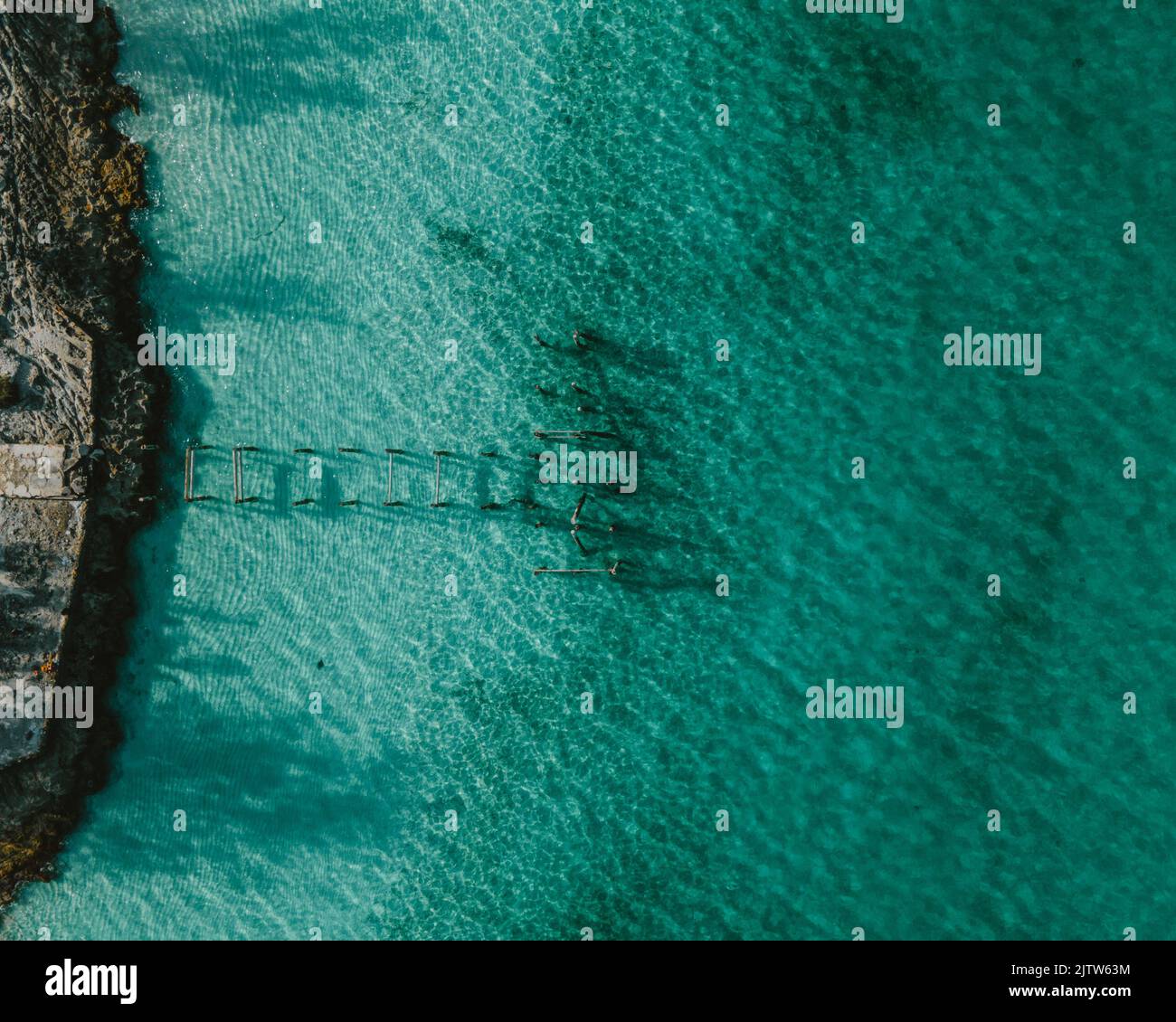 Aerial view of dilapidated dock in Exuma Stock Photo - Alamy