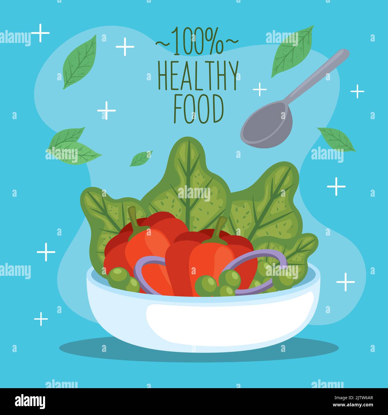 healthy food lettering with salad Stock Vector Image & Art - Alamy
