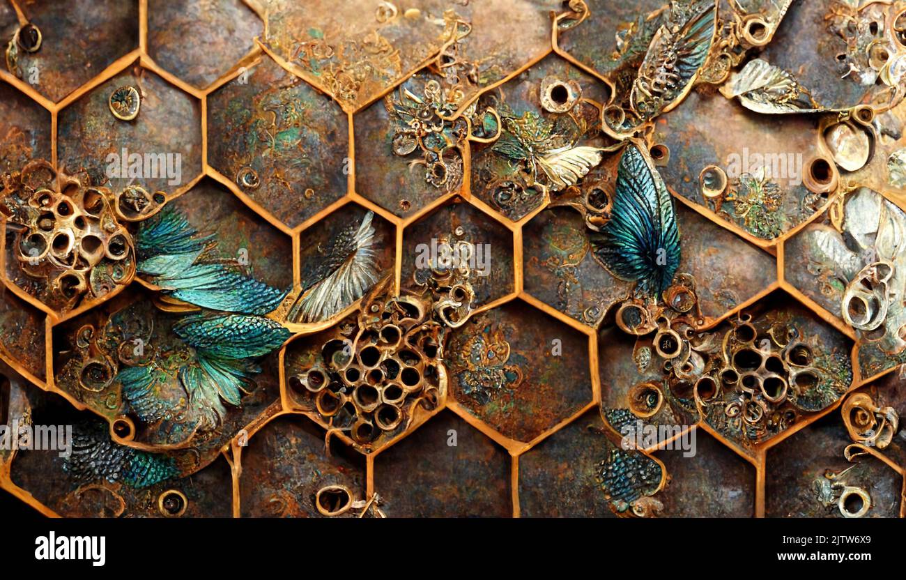 A background illustration composed of a Honeycomb pattern made of iron ...