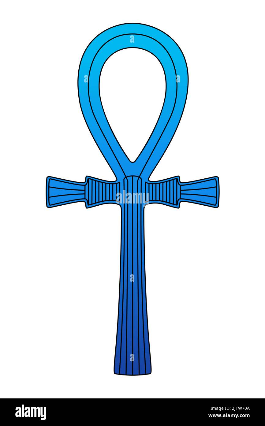 Blue ankh sign, cross with handle and ancient Egyptian hieroglyphic ...
