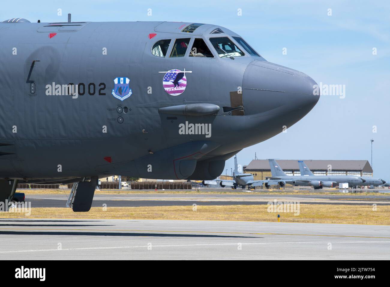 A B-52 Stratofortress from Barksdale AFB lands on the flight line at ...