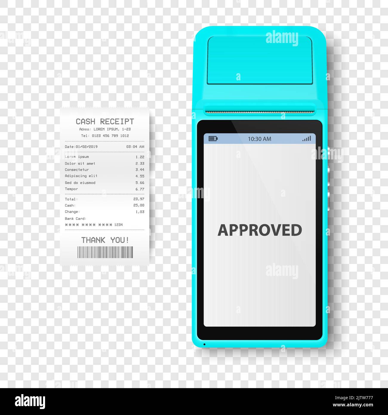 Vector 3d NFC Payment Machine with Approved Status, Paper Check, Receipt Isolated. Wi-fi ...