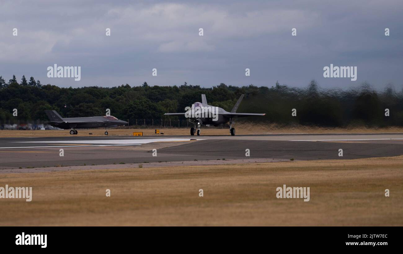 An F-35A Lightning II assigned to the 495th Fighter Squadron takes off ...