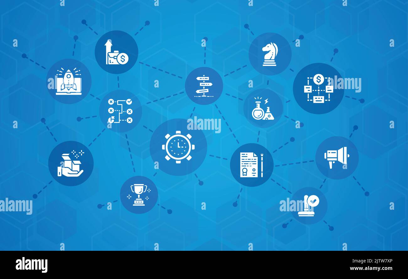 Start up promotion icons illustration. Time management, idea generation ...