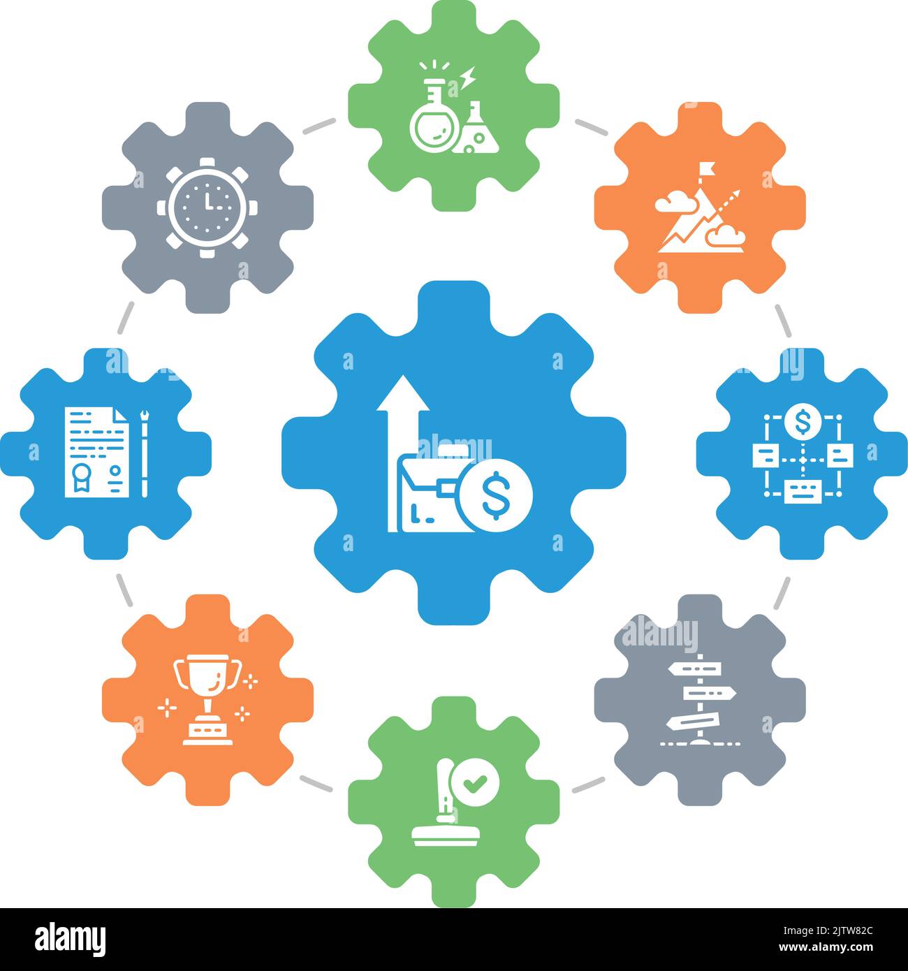 Start up modern icons in infographic circle. Time management, idea generation, presentation ...