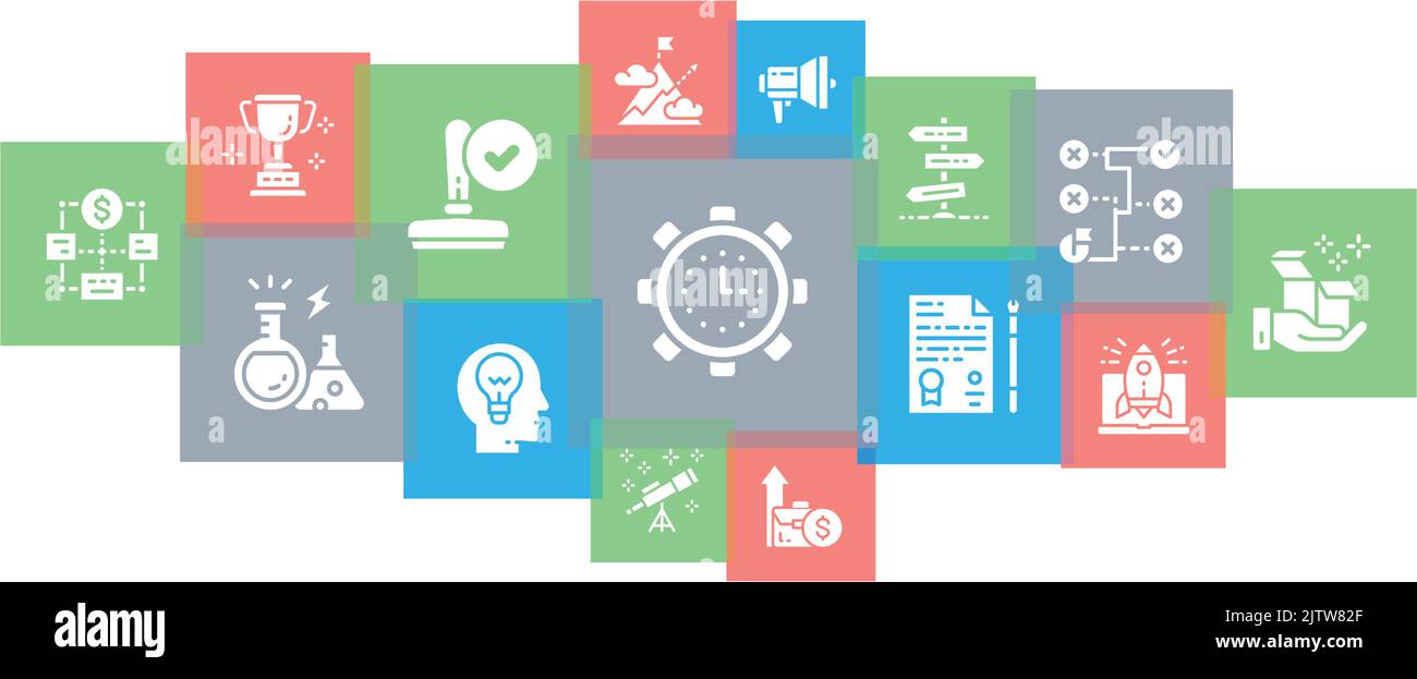 Start up line icons banner. Time management, idea generation ...