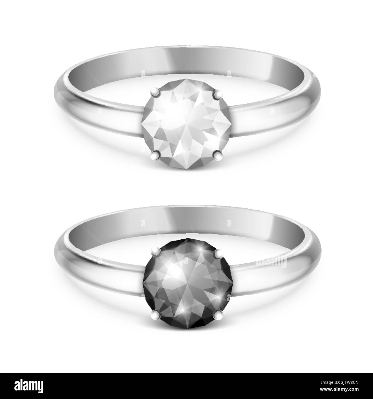 Vector 3d Realistic Silver Metal Wedding Ring with White and Black ...