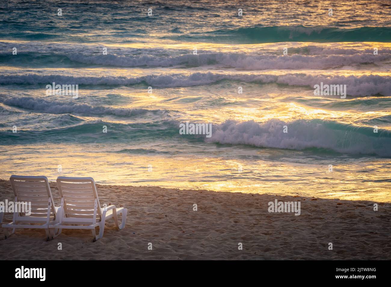 Cancun idyllic caribbean beach at sunset, Riviera Maya, Mexico Stock ...