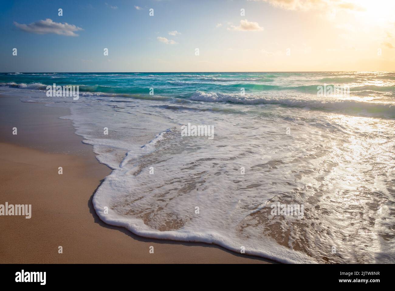 Cancun idyllic caribbean beach at sunset, Riviera Maya, Mexico Stock ...
