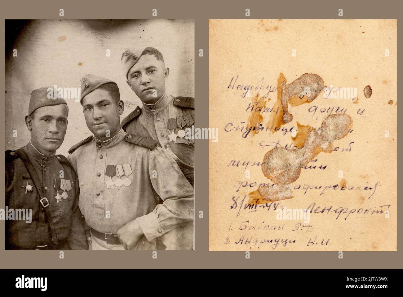 USSR, LENINGRAD - 08.08.1944: Photo of a portrait of soldiers of the ...