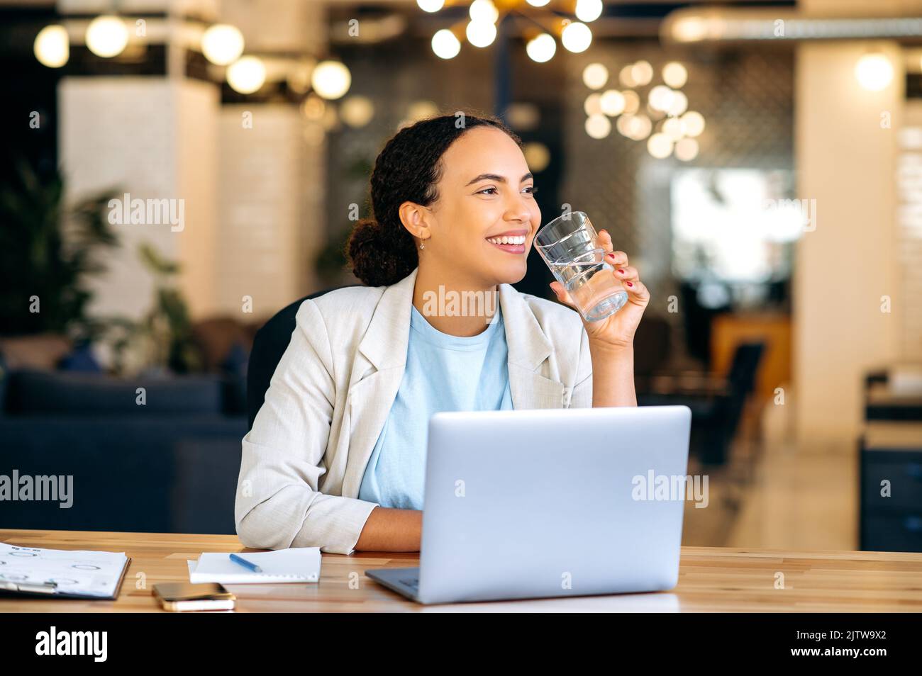 Health care, daily water intake in the body. Healthy mixed race ...