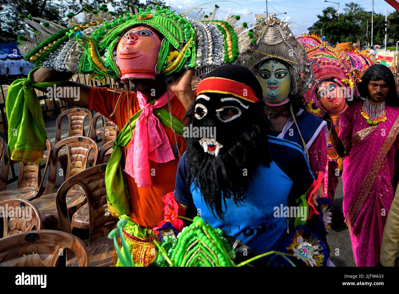 Kolkata, India. 01st Sep, 2022. Chhau dancers seen during the ...