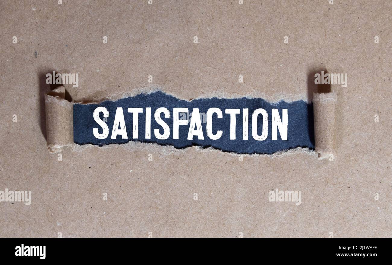 Satisfaction. Text on adhesive note paper. Event, celebration reminder ...