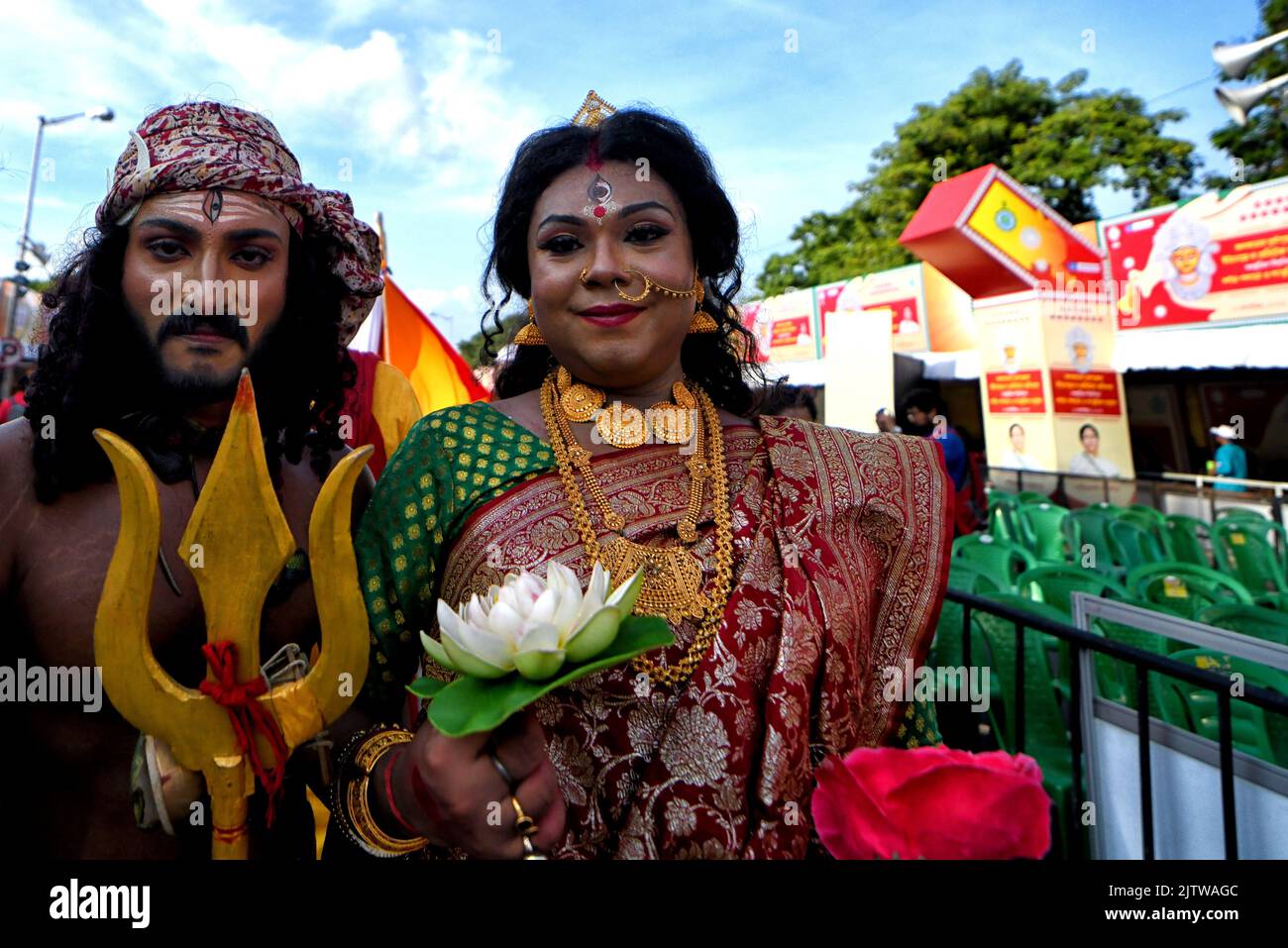 Two Performers dressed as Hindu God Devi Durga and lord shiva seen ...