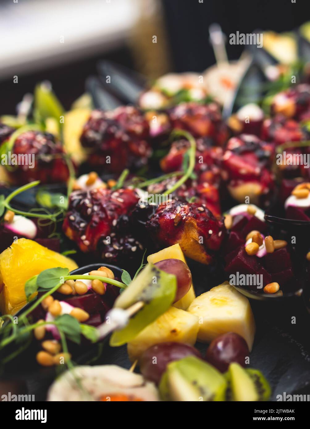 Luxury catering table, beautifully decorated banquet with variety of ...